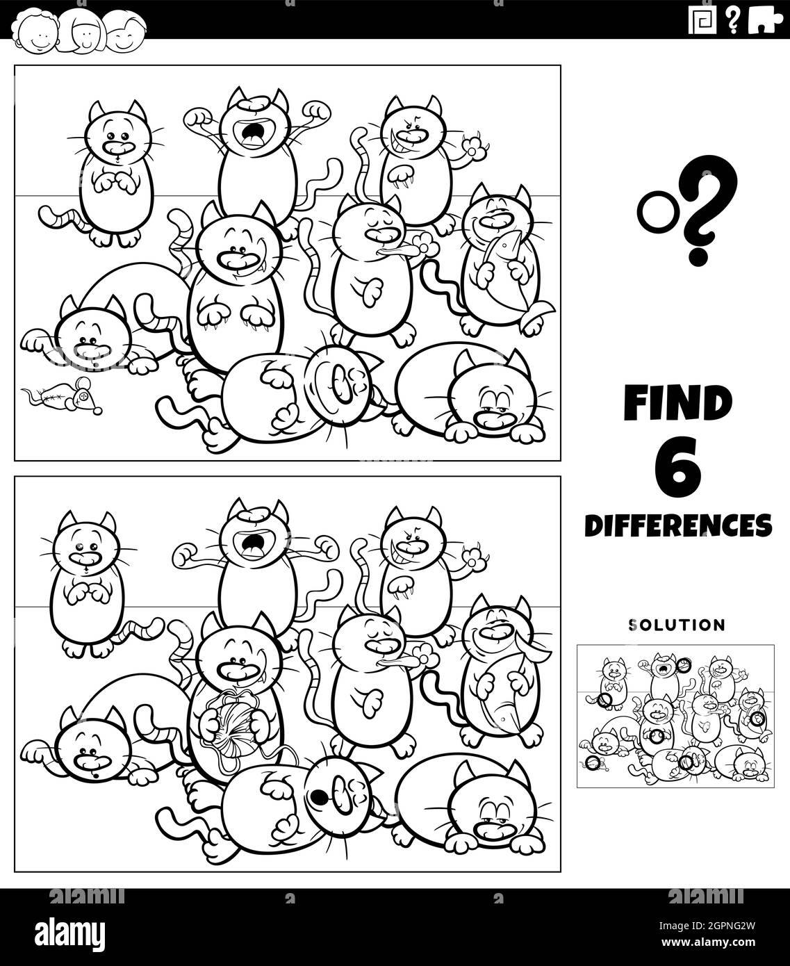differences educational game with cats coloring book page Stock Vector ...