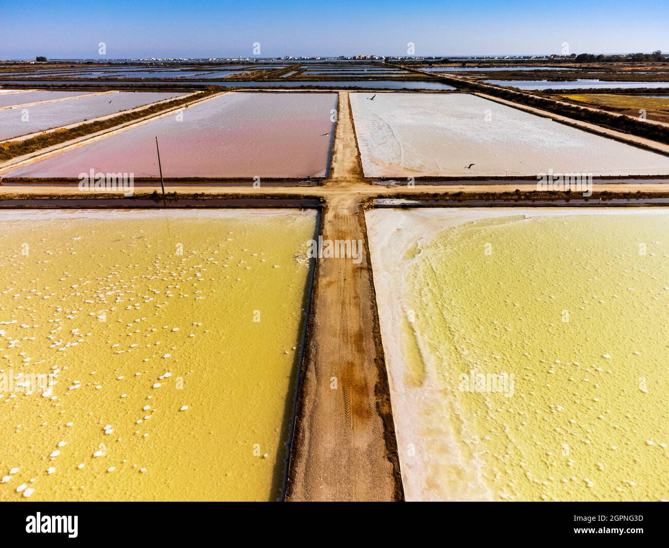 Amazing colors of sea salt ponds called salines shortly before salt ...