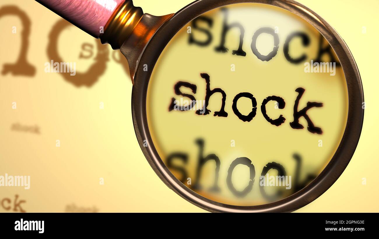 Shock - abstract concept and a magnifying glass enlarging English word ...