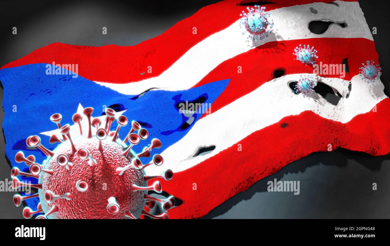 Covid in Puerto Rico - coronavirus attacking a national flag of Puerto ...