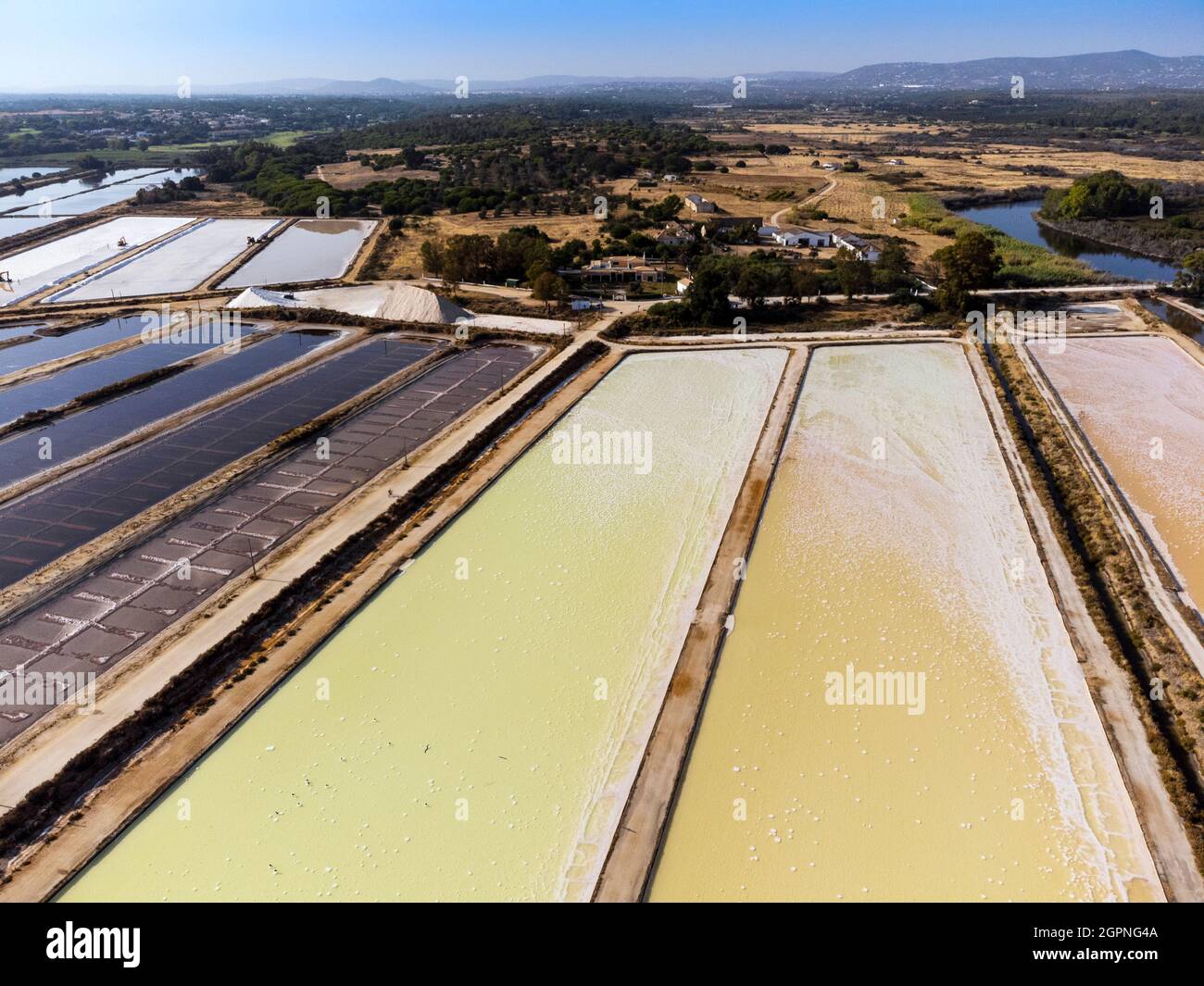 Amazing colors of sea salt ponds called salines shortly before salt ...