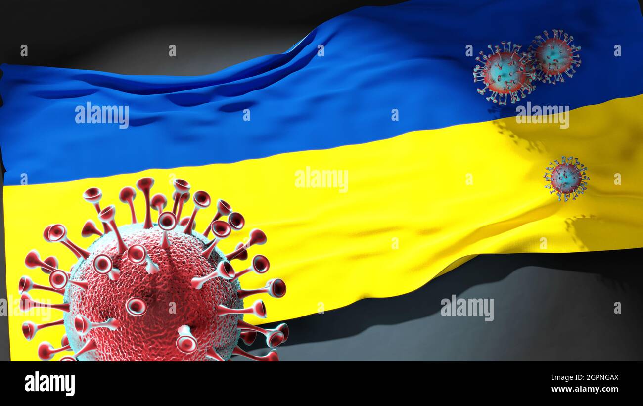 Covid in Chemnitz - coronavirus attacking a city flag of Chemnitz as a ...