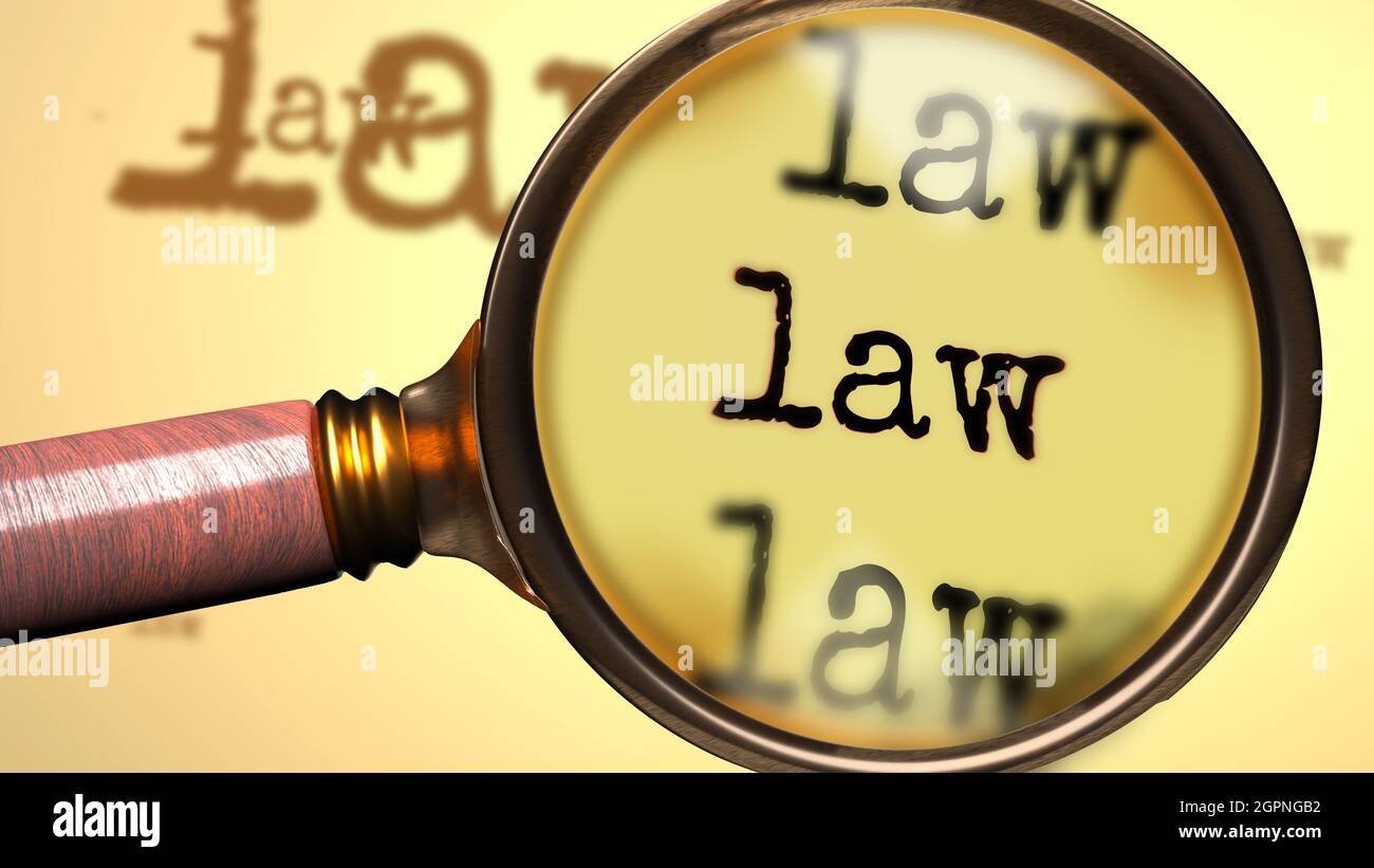 Law - abstract concept and a magnifying glass enlarging English word ...