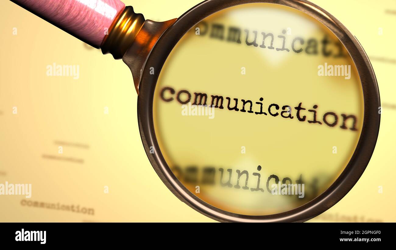 Communication and a magnifying glass on English word Communication to ...