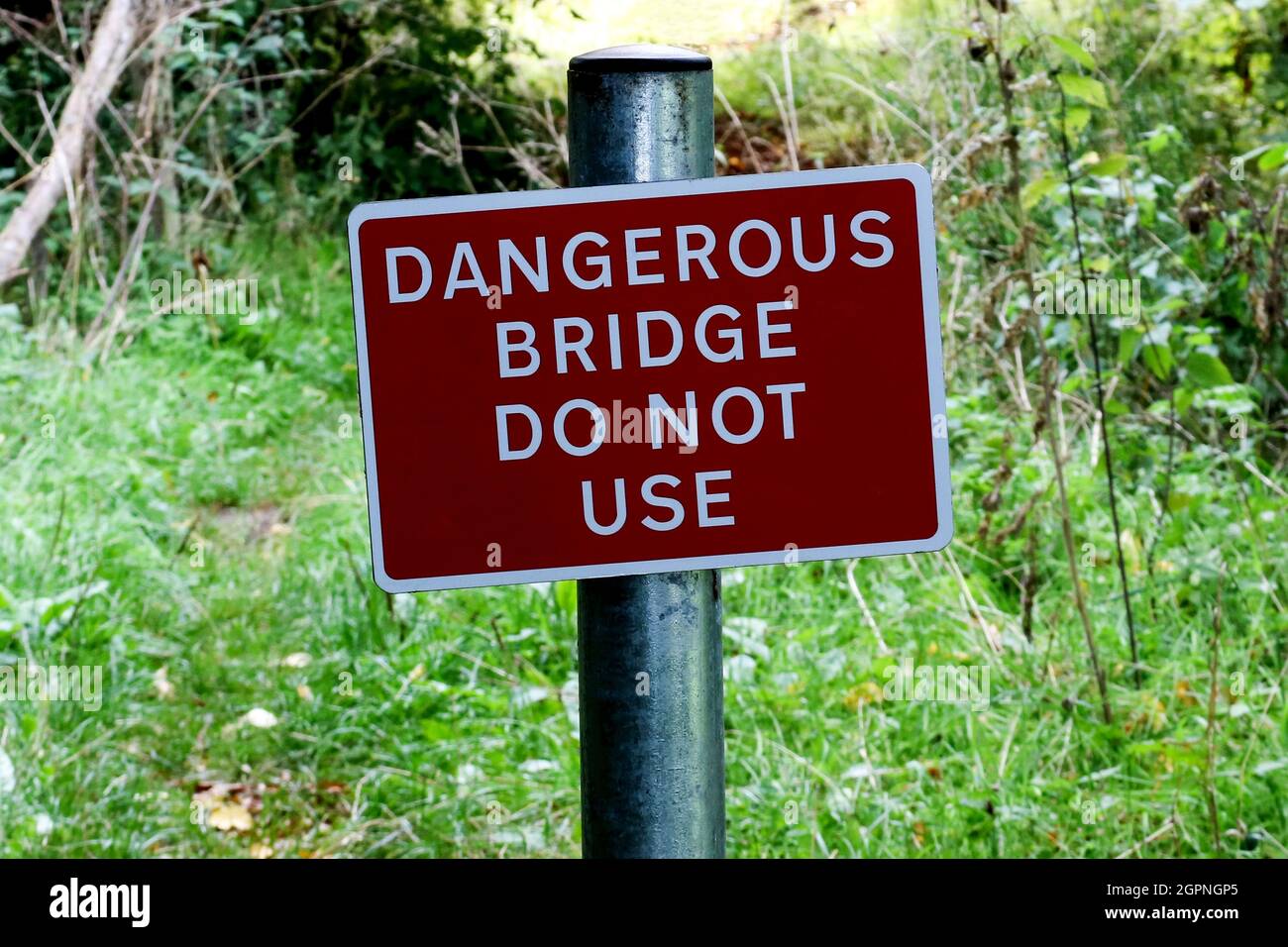 Dangerous Bridge Do Not Use sign in a woodland location Stock Photo - Alamy