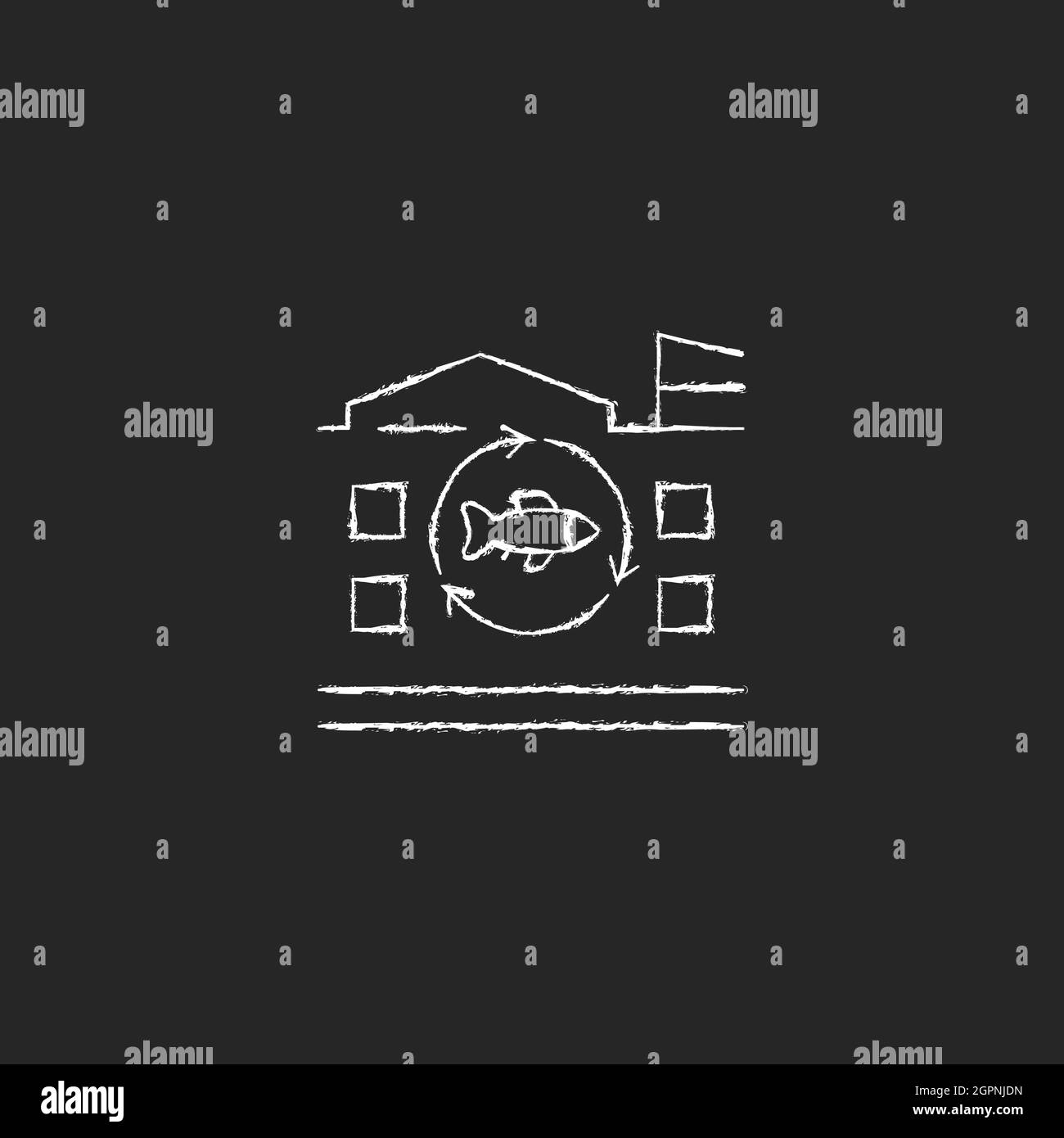 Fish processing plant chalk white icon on dark background Stock Vector ...
