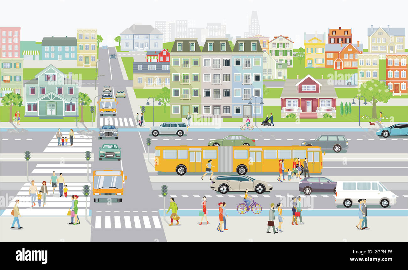 Cars sidewalk people walking Stock Vector Images - Alamy