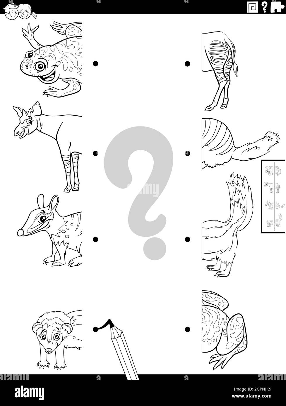 match halves of cartoon animals pictures coloring book page Stock ...
