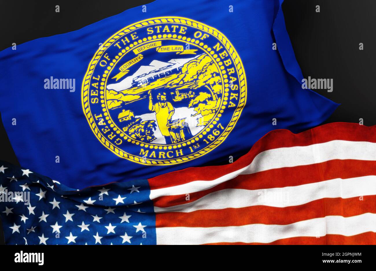 Flag of Nebraska along with a flag of the United States of America as a ...