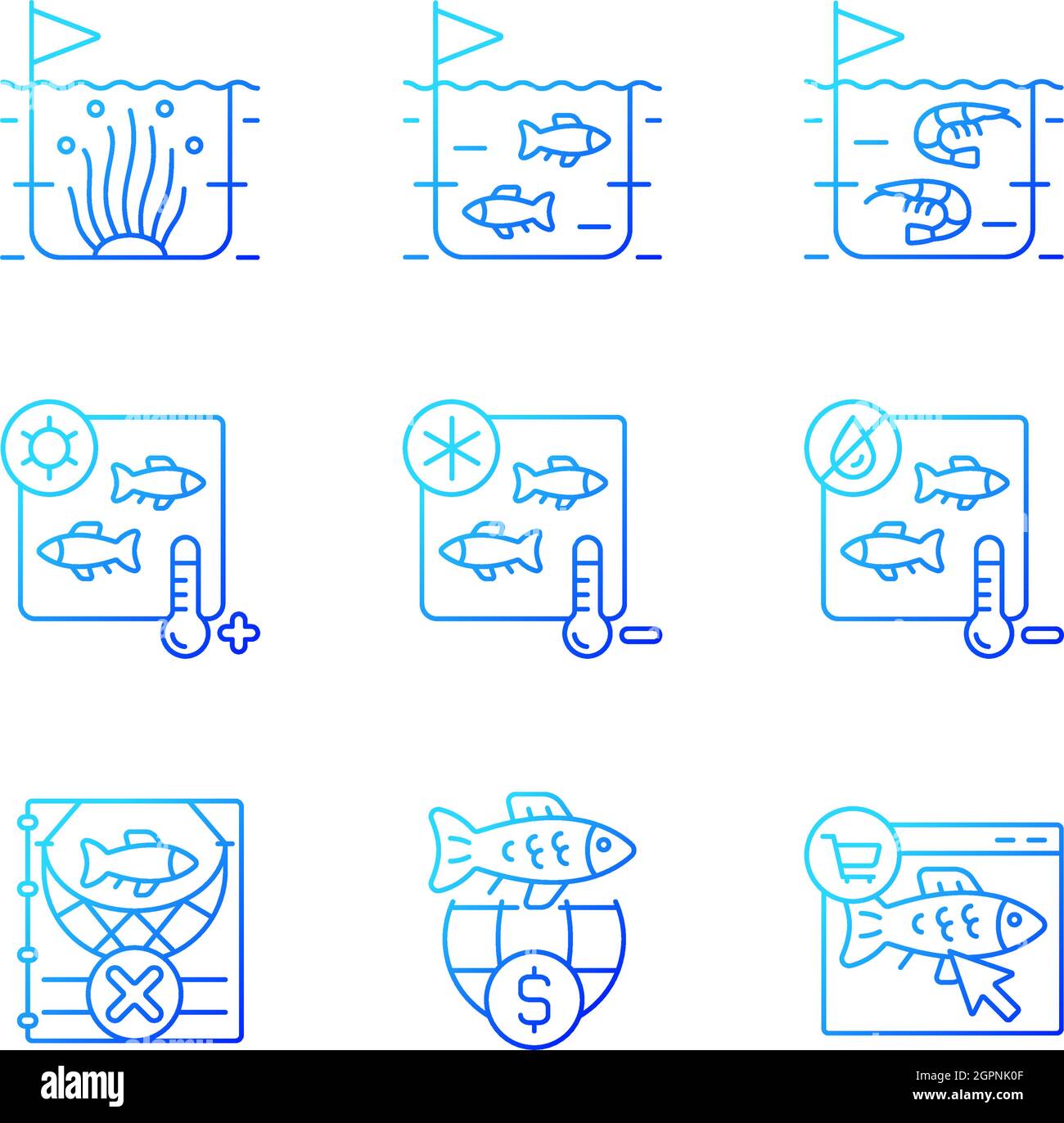 Fish product farming and storing gradient linear vector icons set Stock ...