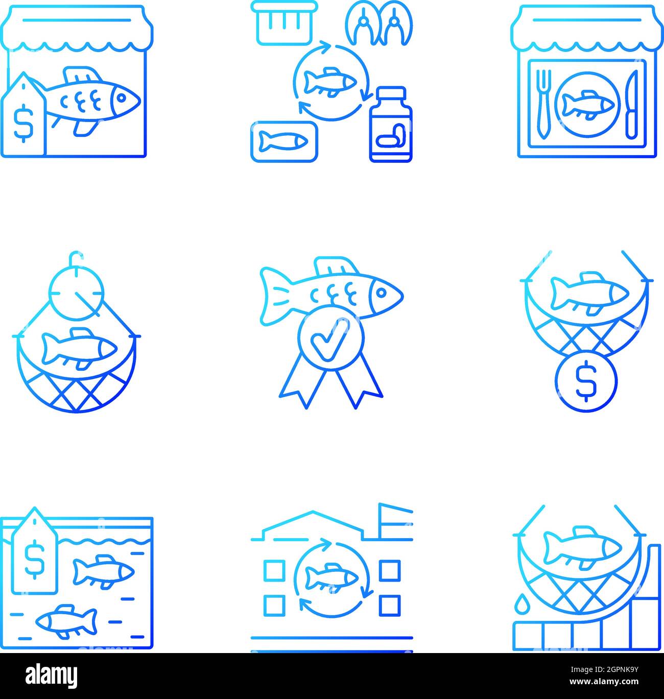 Commercial fishery gradient linear vector icons set Stock Vector Image ...