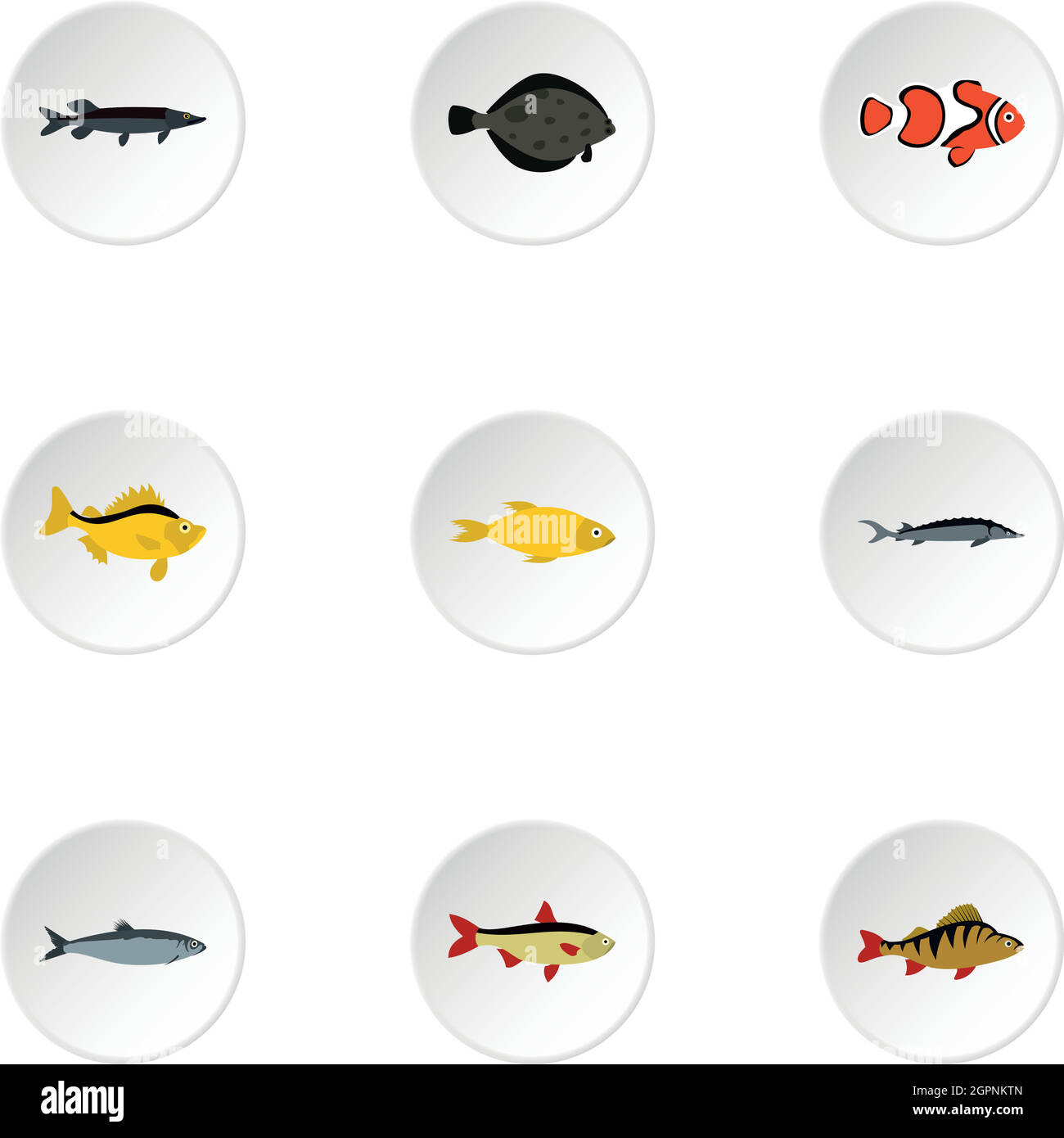 Fish icons set, flat style Stock Vector Image & Art - Alamy