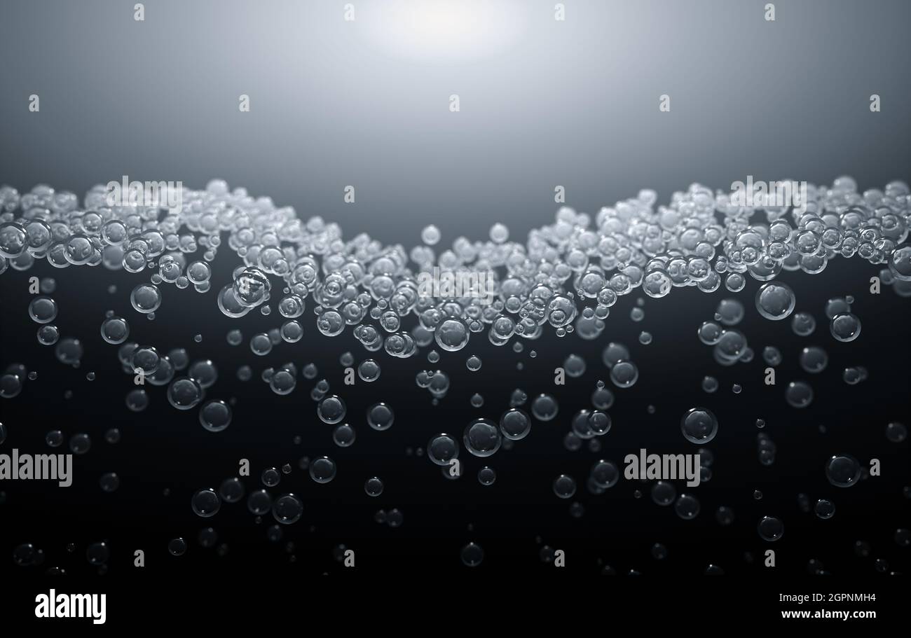 A science concept of a collection of transparent liquid molecules ...