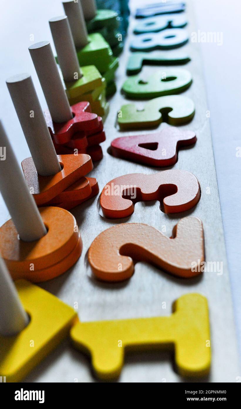 Wooden number line showing numbers 1-10 in order with stacking objects ...