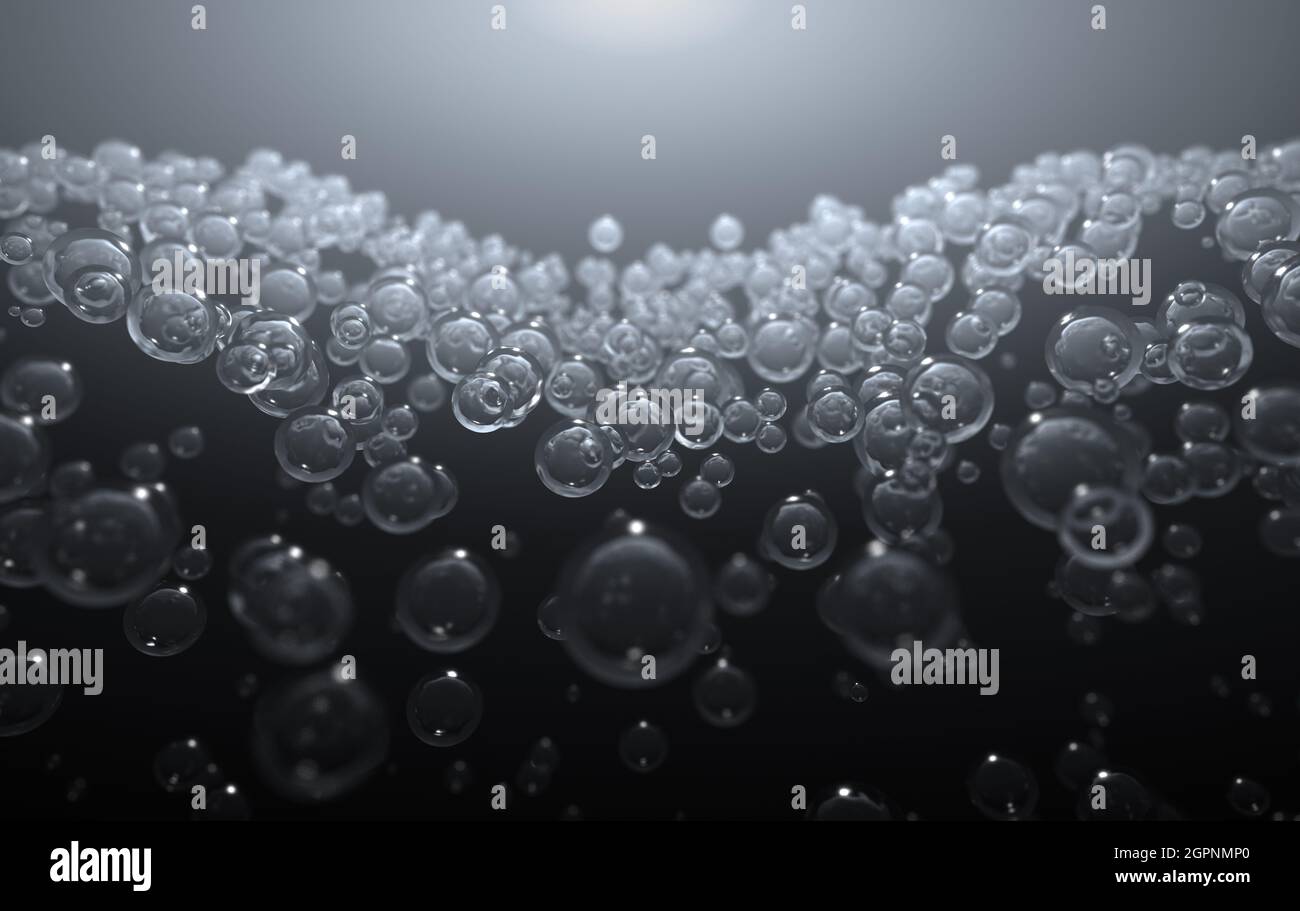 A science concept of a collection of transparent liquid molecules ...