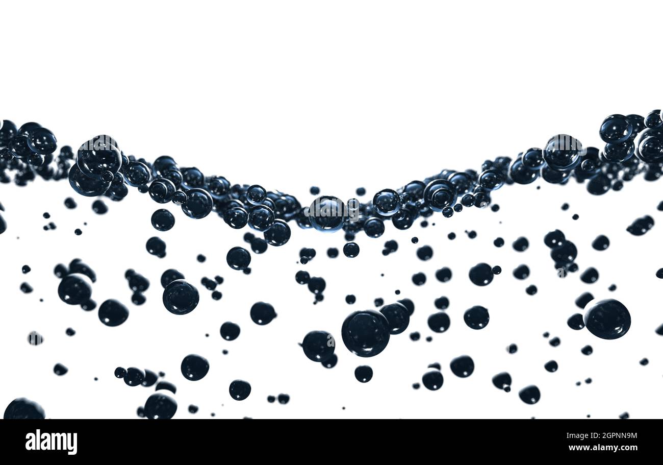A science concept of a collection of blue liquid molecules on a white ...