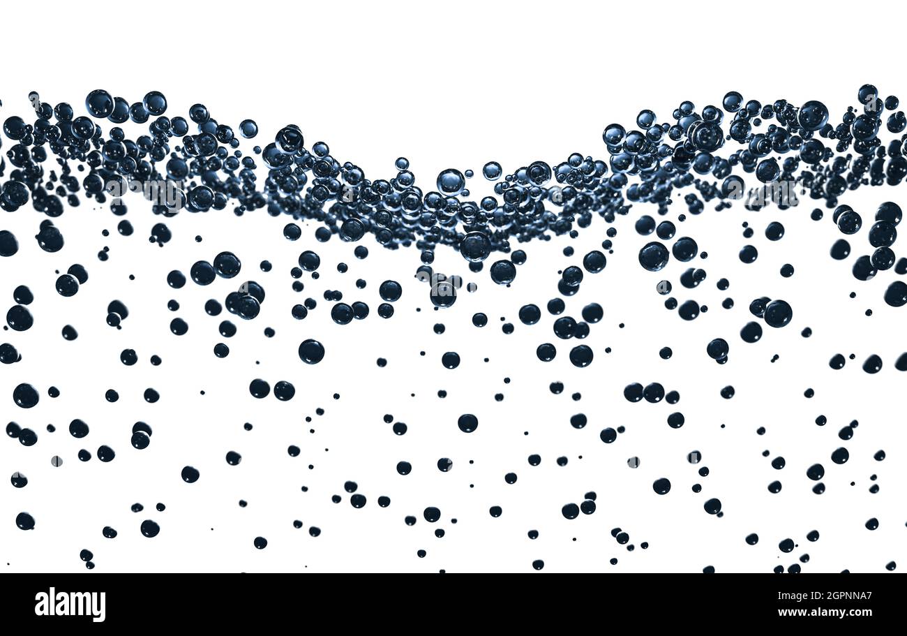 A science concept of a collection of blue liquid molecules on a white ...