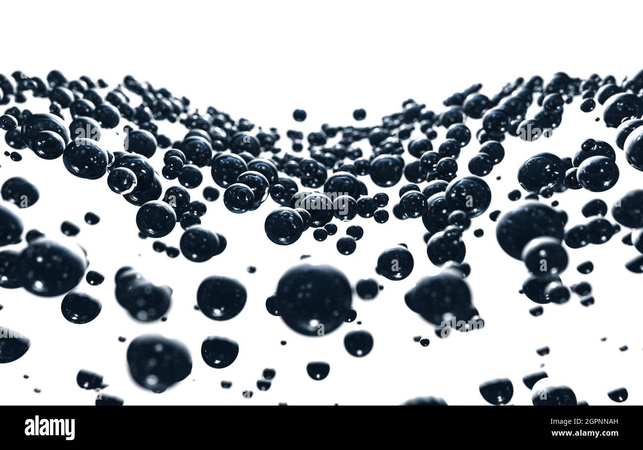 A science concept of a collection of blue liquid molecules on a white ...