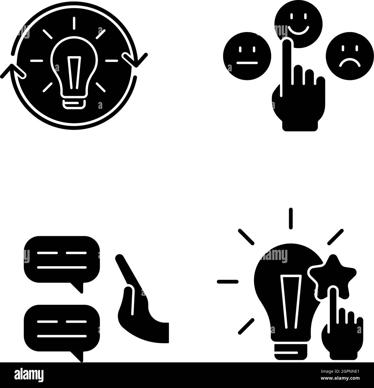 Logical and rational thinking black glyph icons set on white space ...