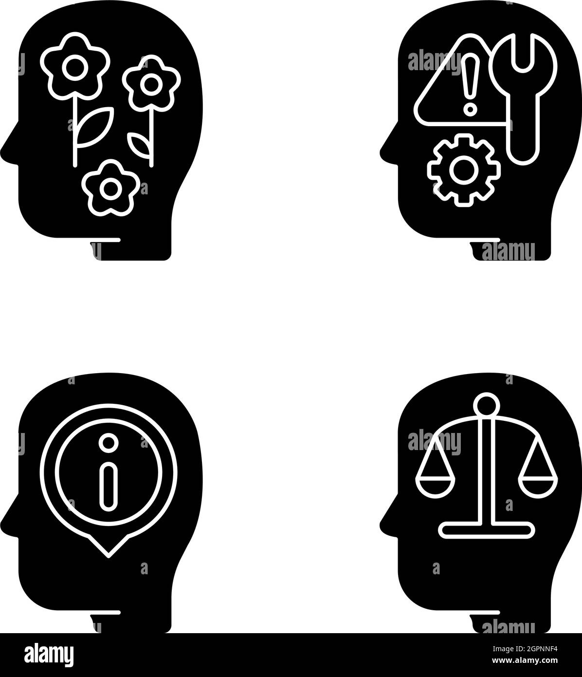 Rational and emotional mindset black glyph icons set on white space ...
