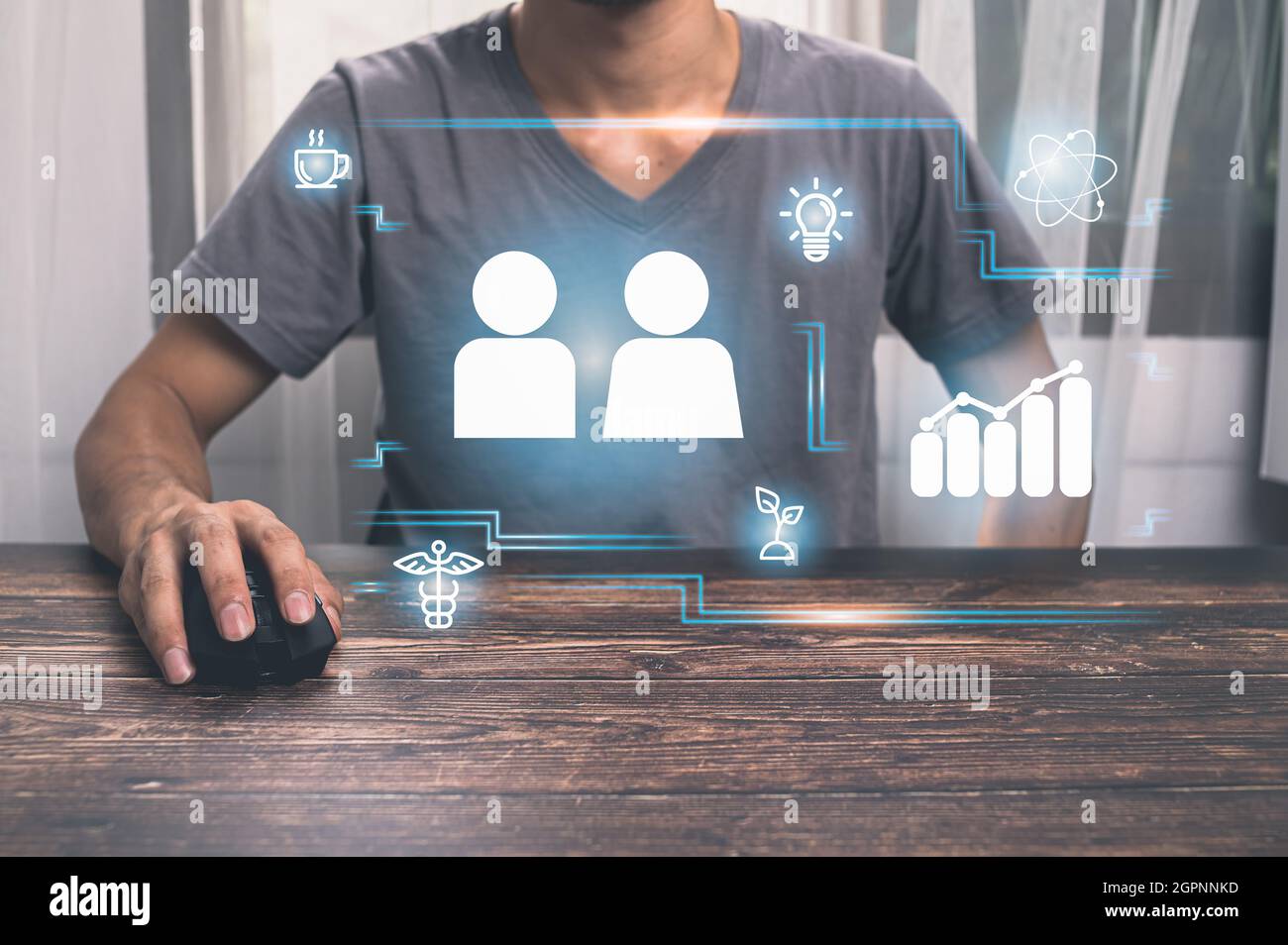 People are using hologram screens to work. illustration Stock Photo - Alamy