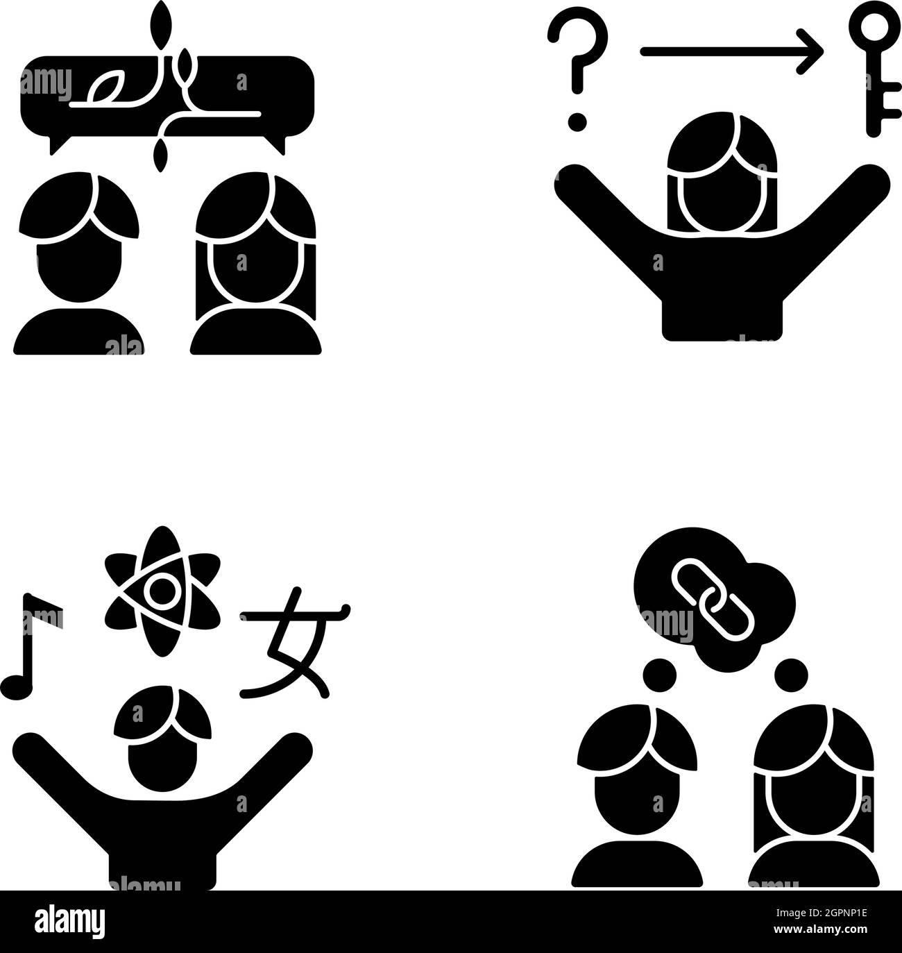 Communication skills black glyph icons set on white space Stock Vector ...