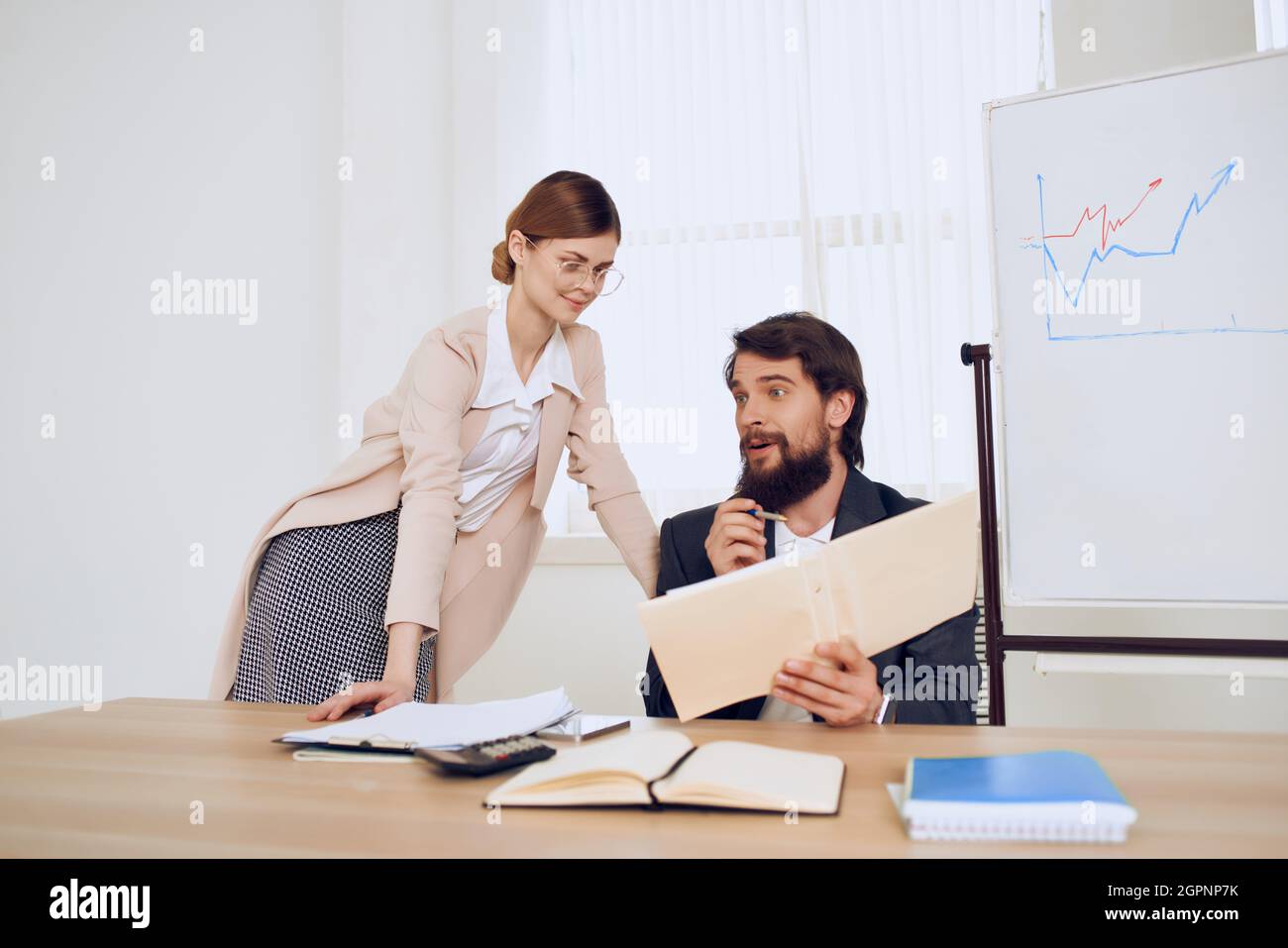 business man boss with secretary chatting in the office Stock Photo - Alamy