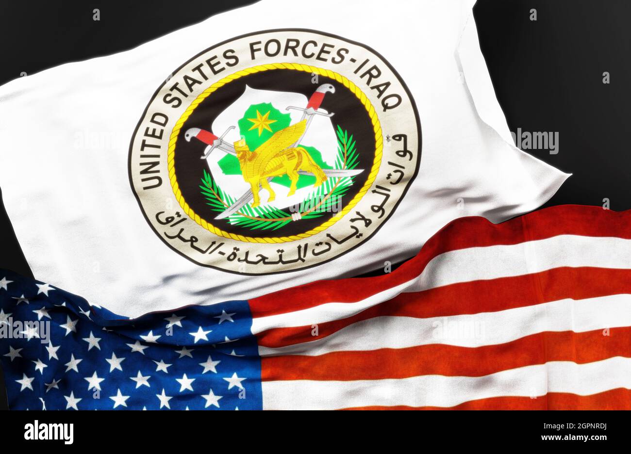 Flag of United States Forces to Iraq along with a flag of the United ...