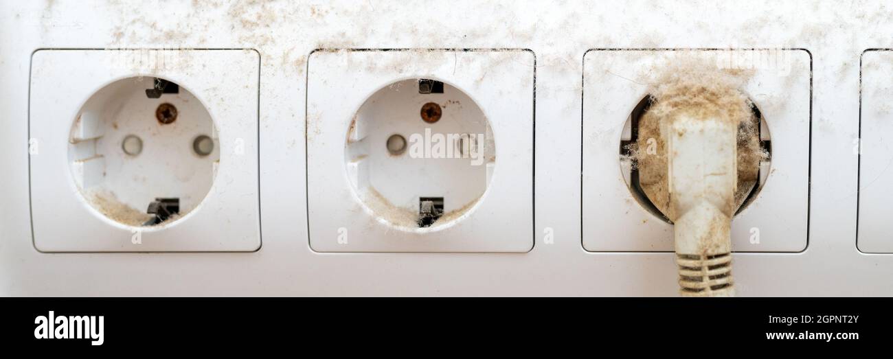 dirty dust on the power socket or connector and electric wire in the ...
