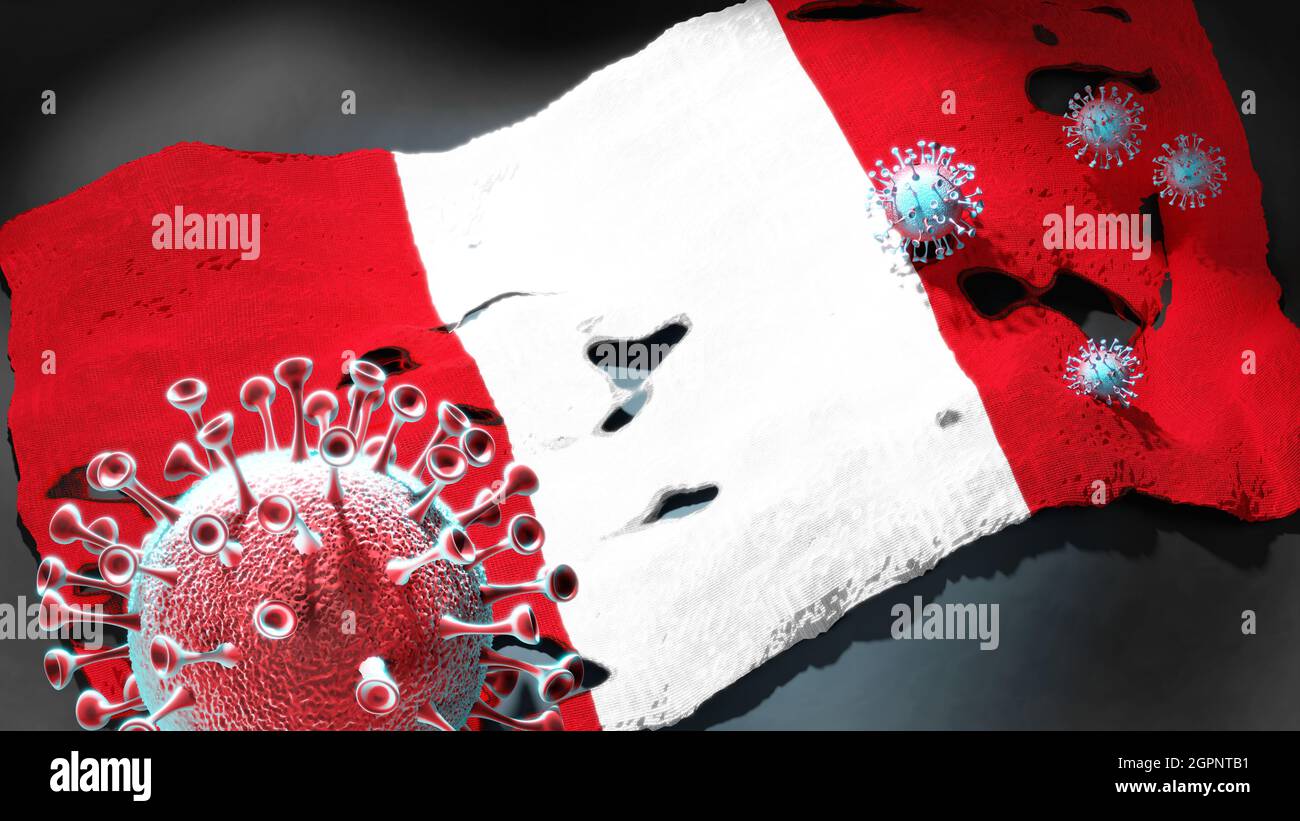 Covid in Peru - coronavirus attacking a national flag of Peru as a ...