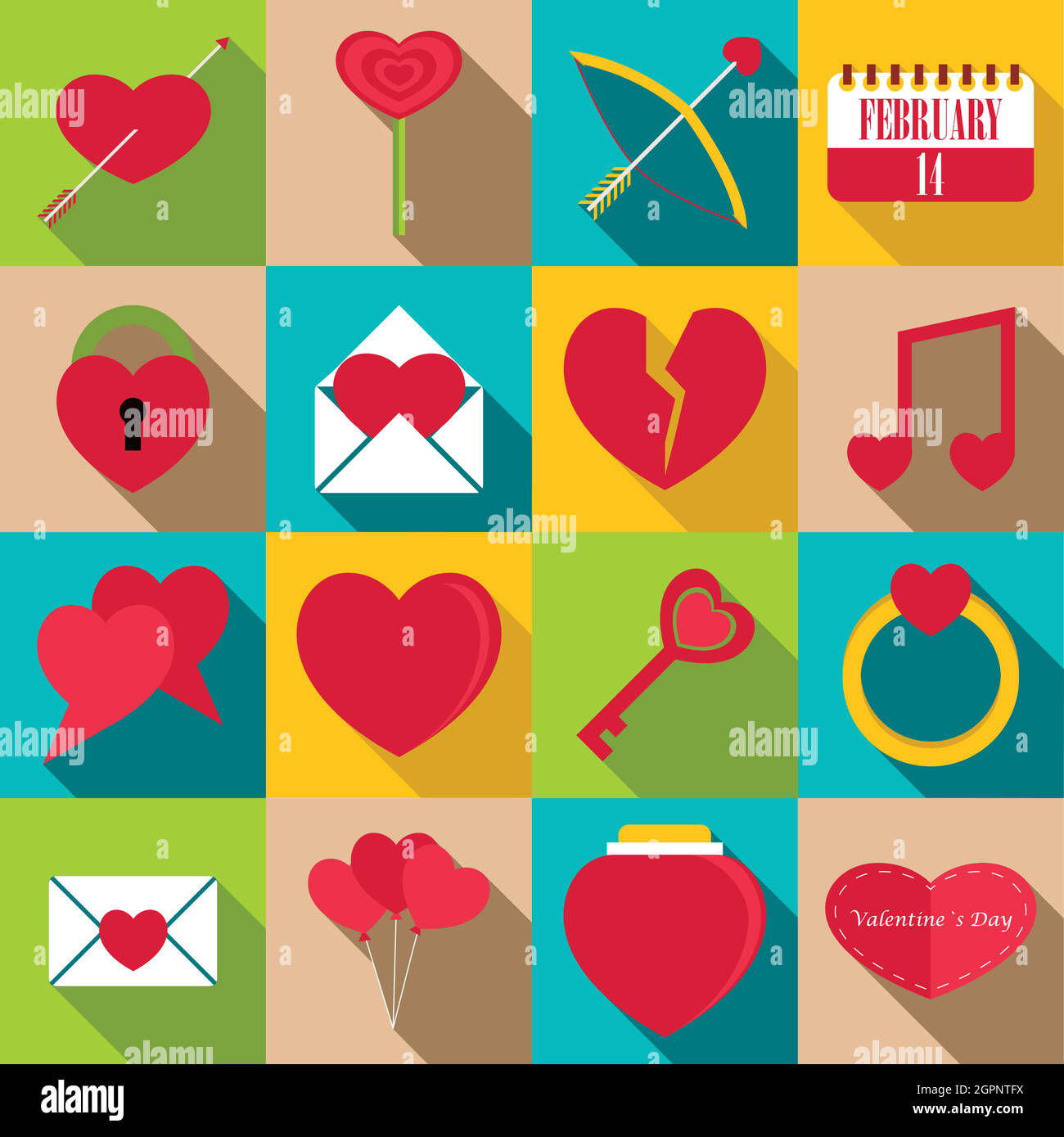 Saint Valentine items icons set, flat style Stock Vector Image & Art ...