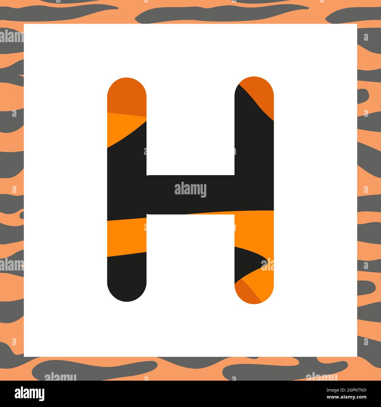 Letter H with tiger pattern. Festive font and frame from orange with ...