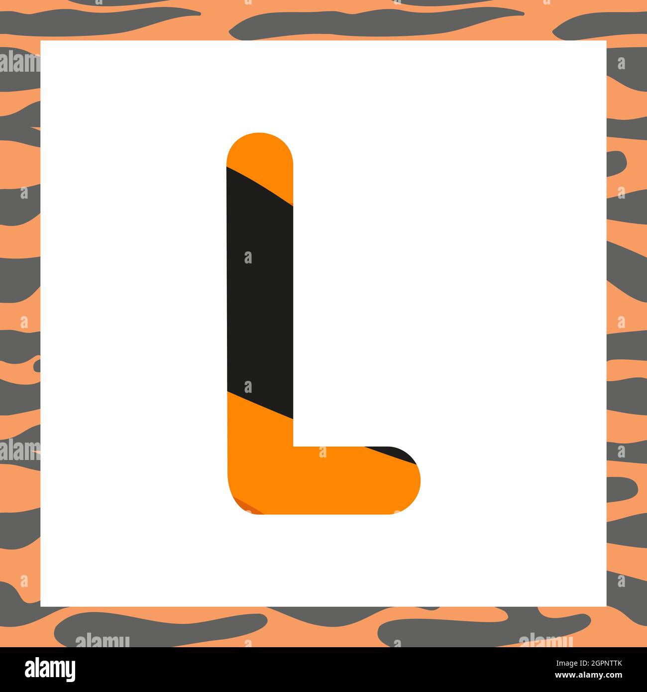 Letter L with tiger pattern. Festive font and frame from orange with ...