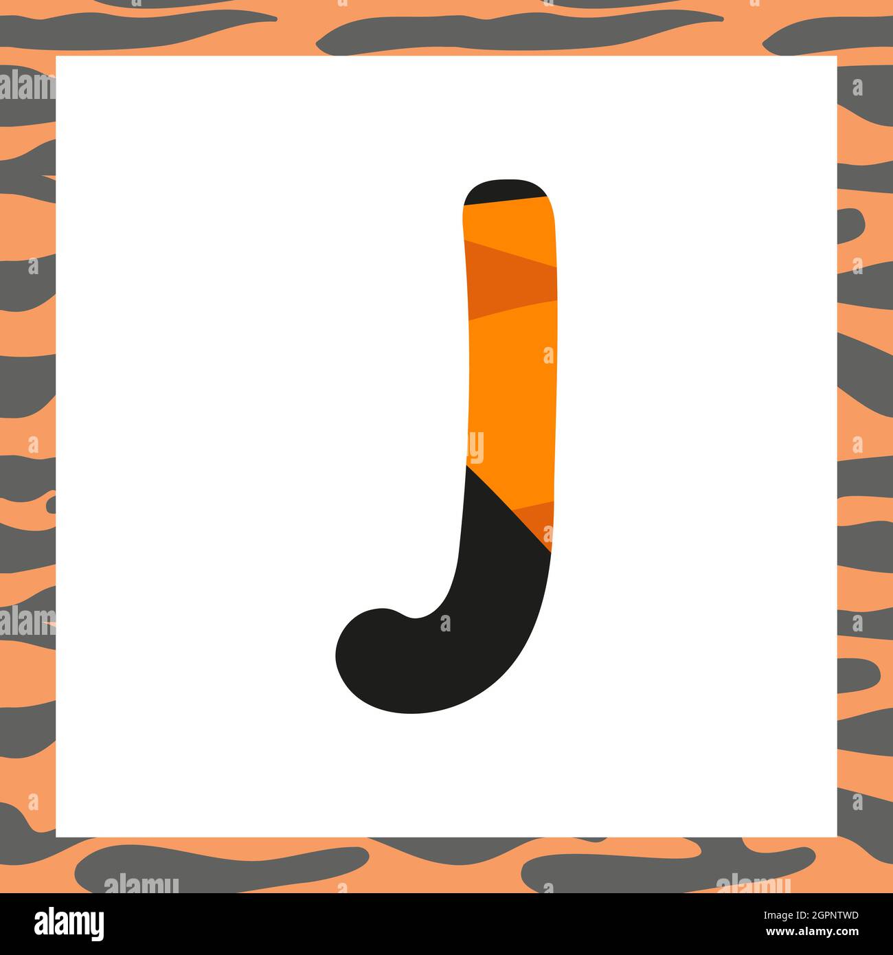 Letter J with tiger pattern. Festive font and frame from orange with ...