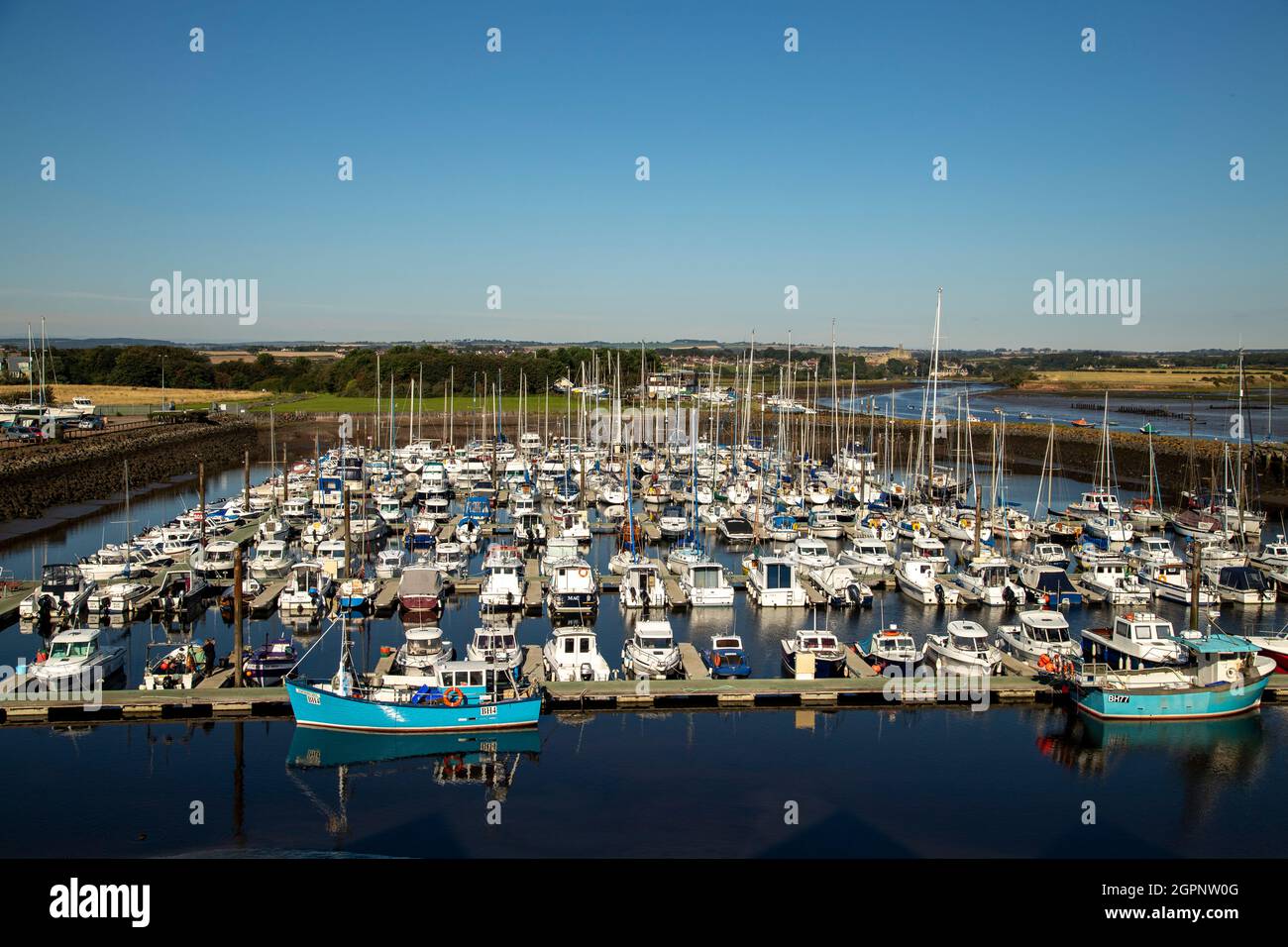 Amble Marina, Amble Northumberland looking towards Warkworth Castle ...