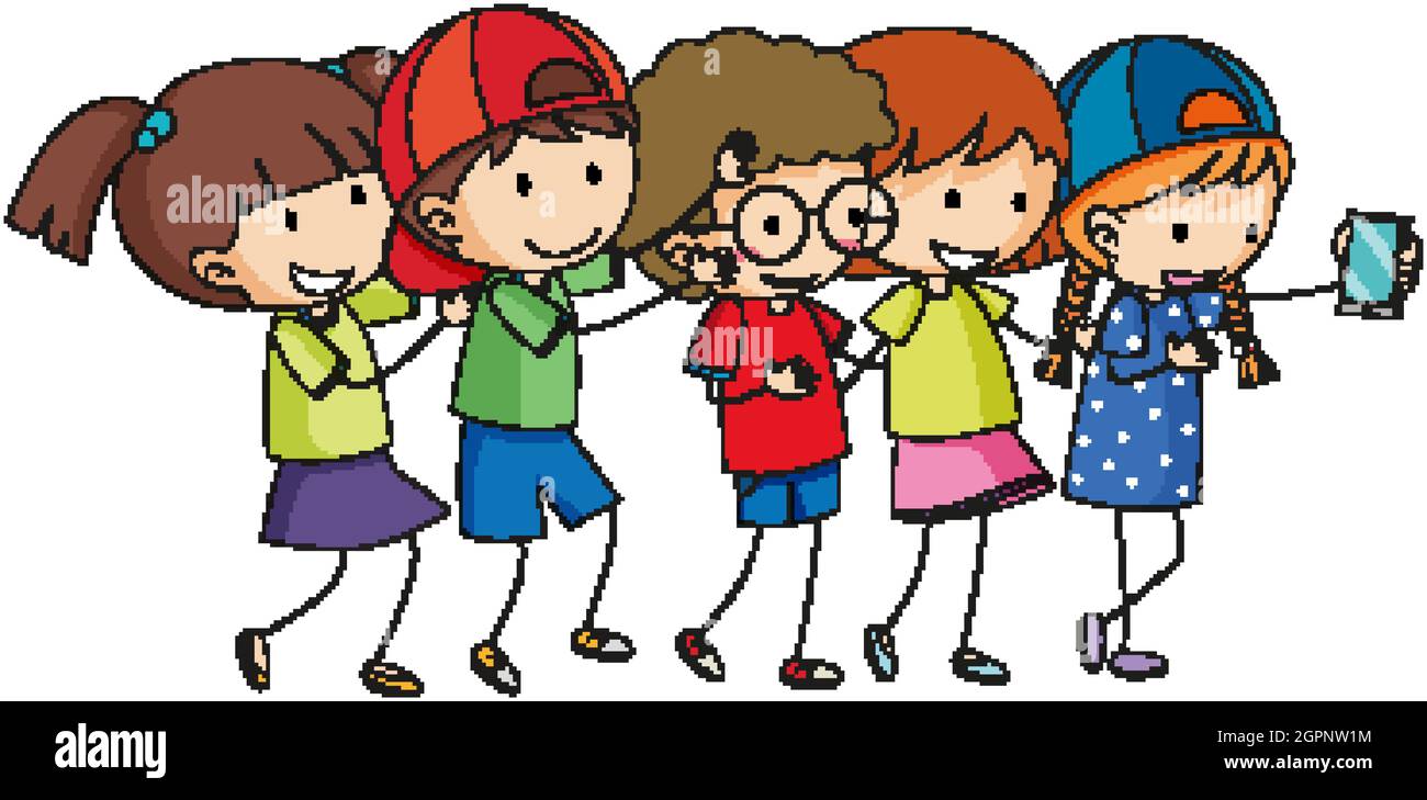 Group of doodle children cartoon character illustration Stock Vector ...