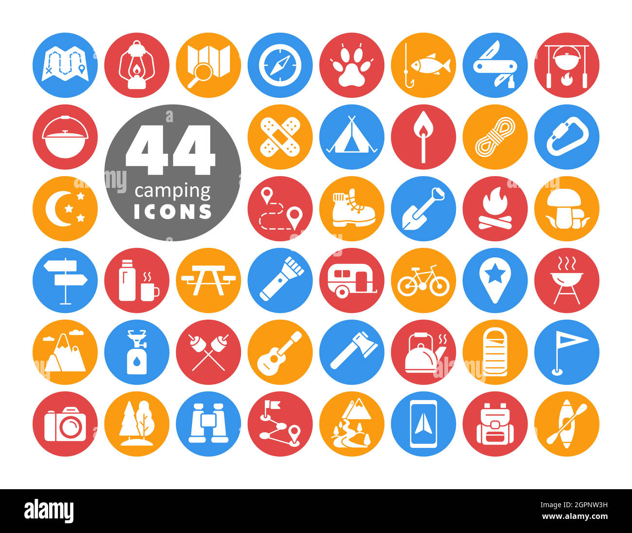 Camping, Hiking and Outdoor Activities icons set Stock Vector Image ...