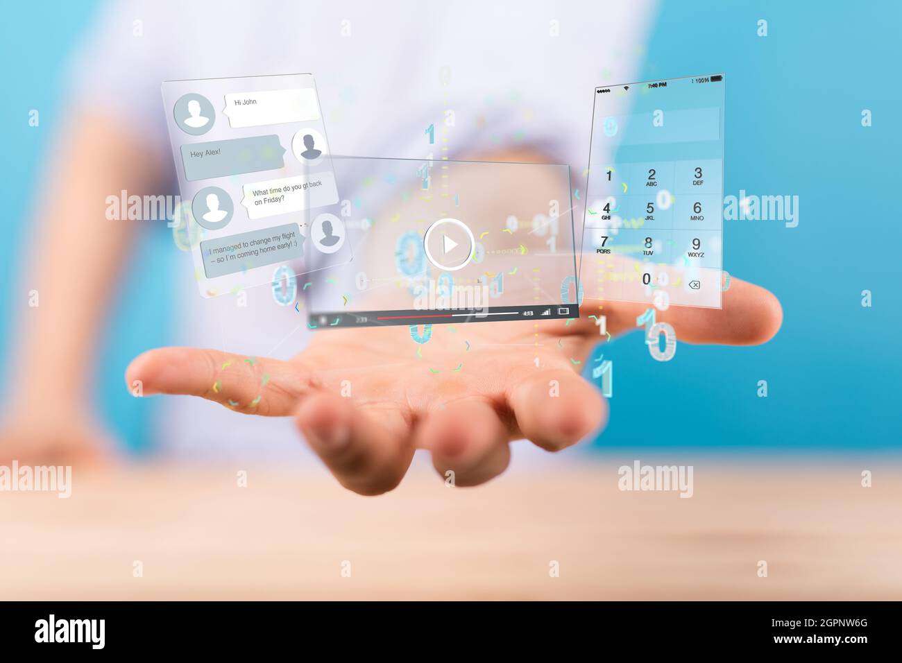 3d rendering of developing interface web application above a hand Stock ...