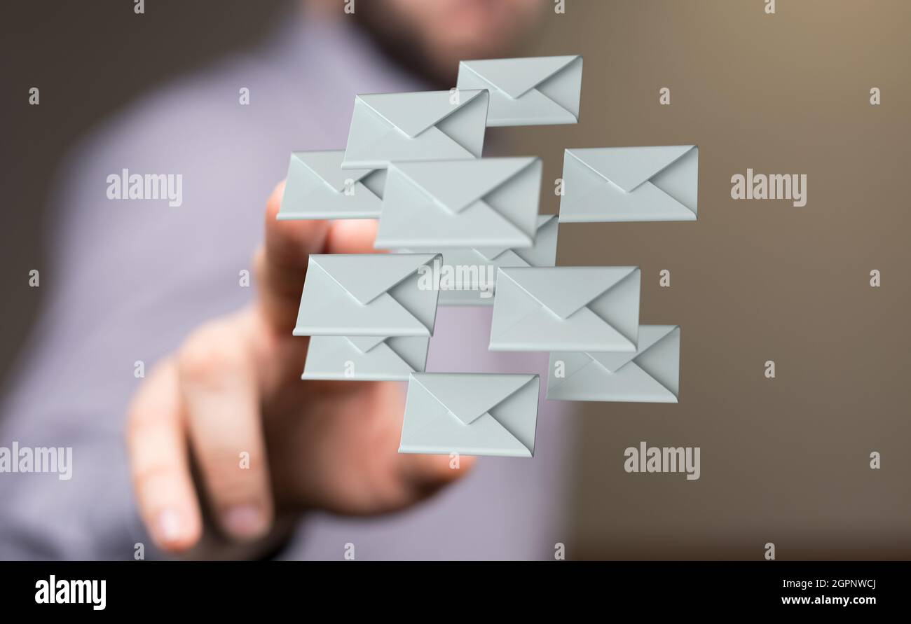 3D rendering of email icons; technology and communication concept Stock ...