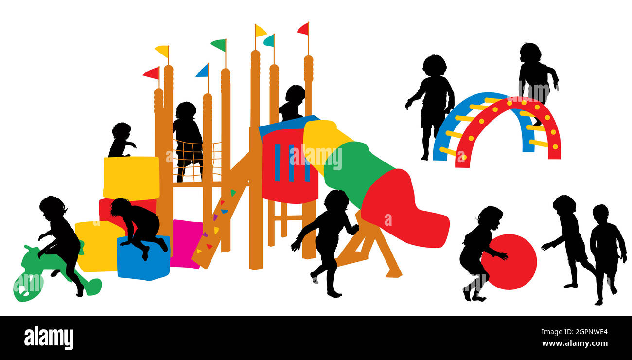 Happy kids playing swing Stock Vector Images - Alamy