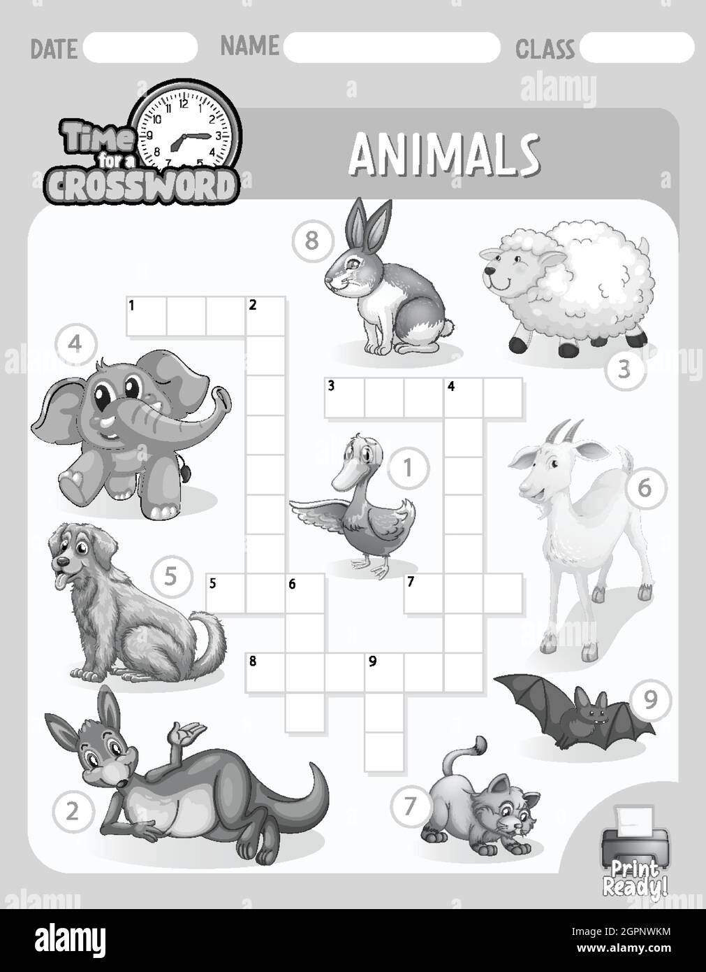 Crossword puzzle game template about animals illustration Stock Vector ...