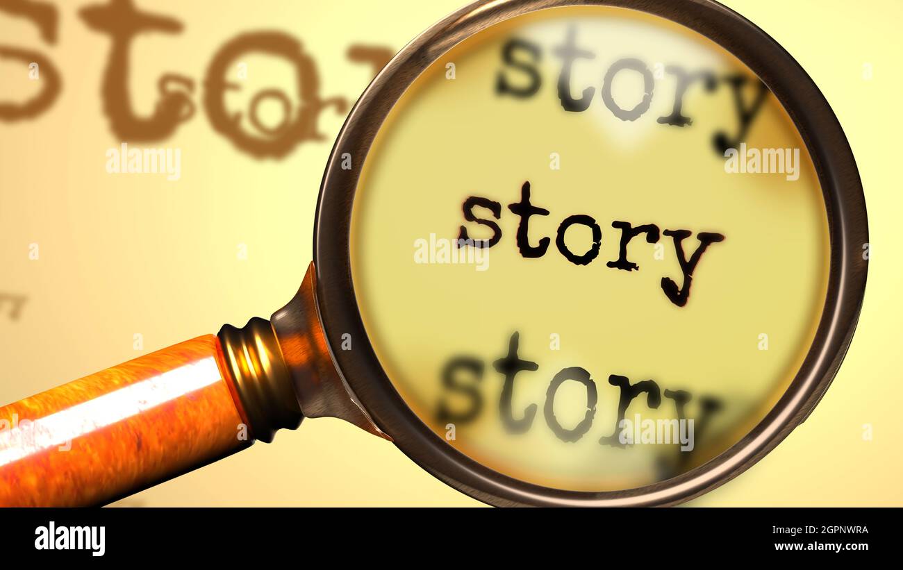 Story - abstract concept and a magnifying glass enlarging English word ...