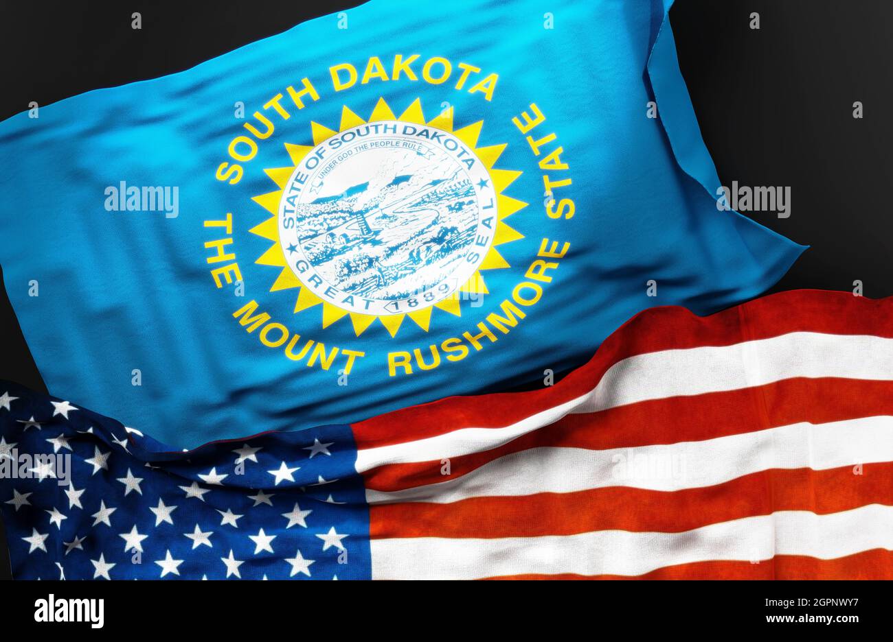 Flag of South Dakota along with a flag of the United States of America ...