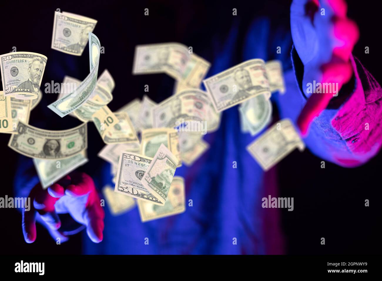 3D rendering of dollar banknotes rain; money and capital concept Stock ...