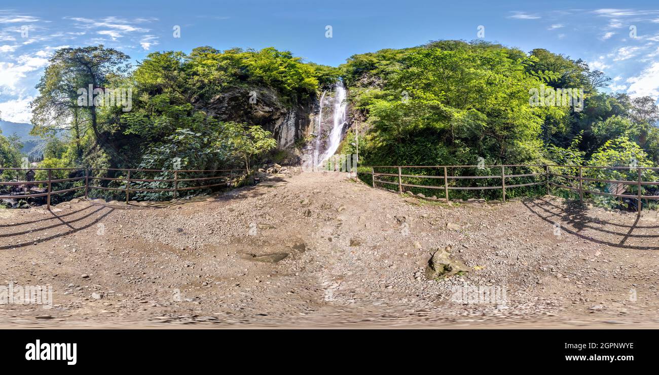 360 hdri panorama high in the mountains near a waterfall in ...