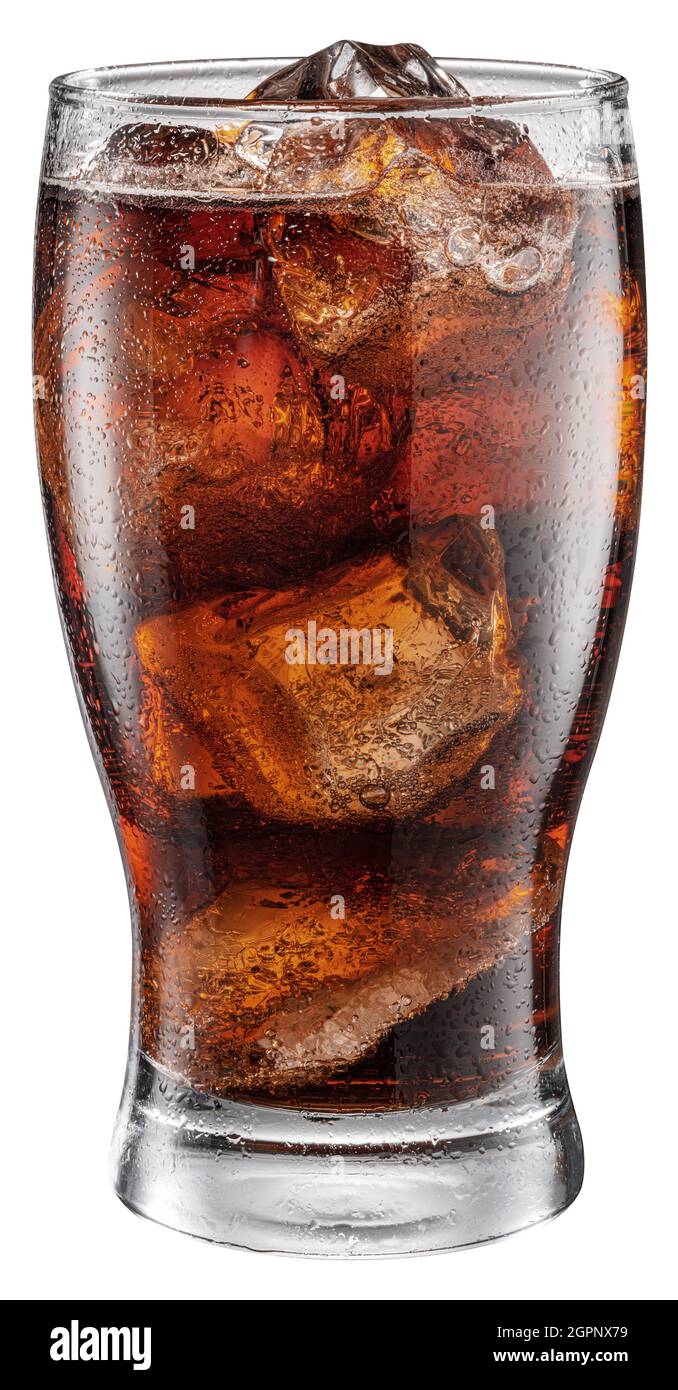 Cold glass of cola drink with ice cubes isolated on white background. File contains clipping ...