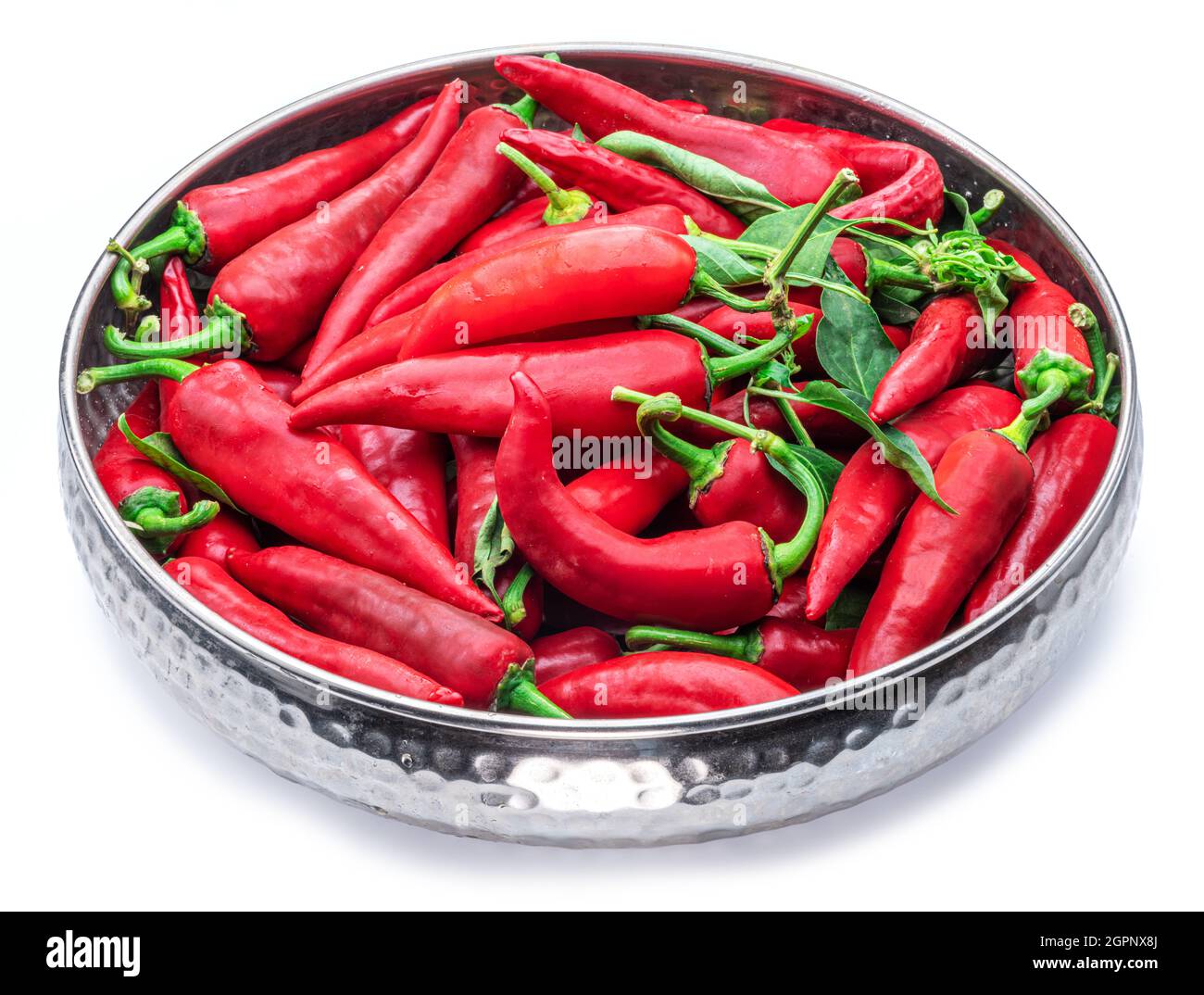 Red chilli peppers in the bowl isolated on white background Stock Photo ...