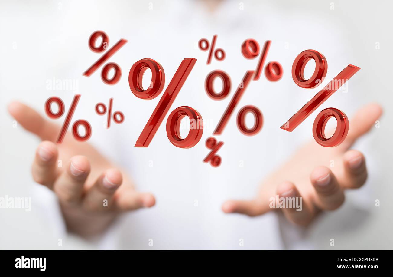 3D rendering of percent symbols; interest rates affect the stock market ...