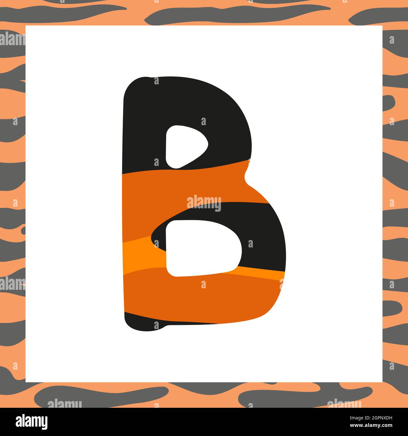 Letter B with tiger pattern. Festive font and frame from orange with ...