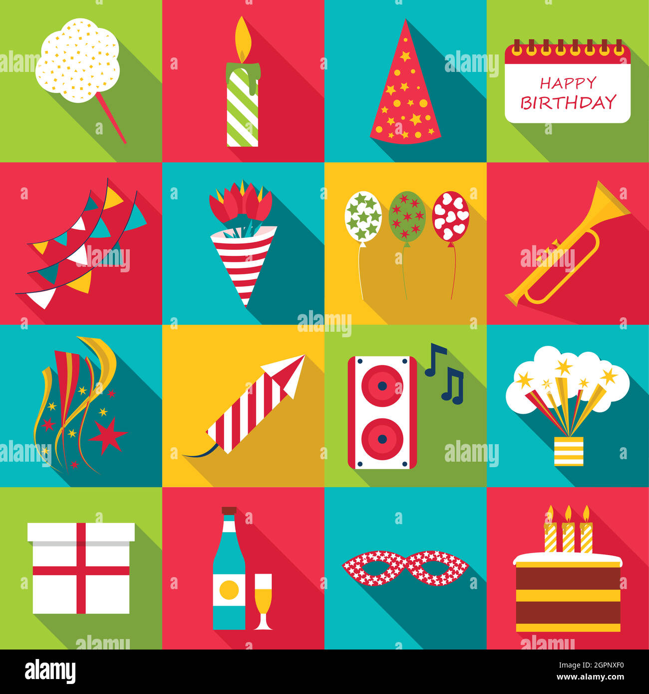 Happy birthday icons set, flat style Stock Vector Image & Art - Alamy